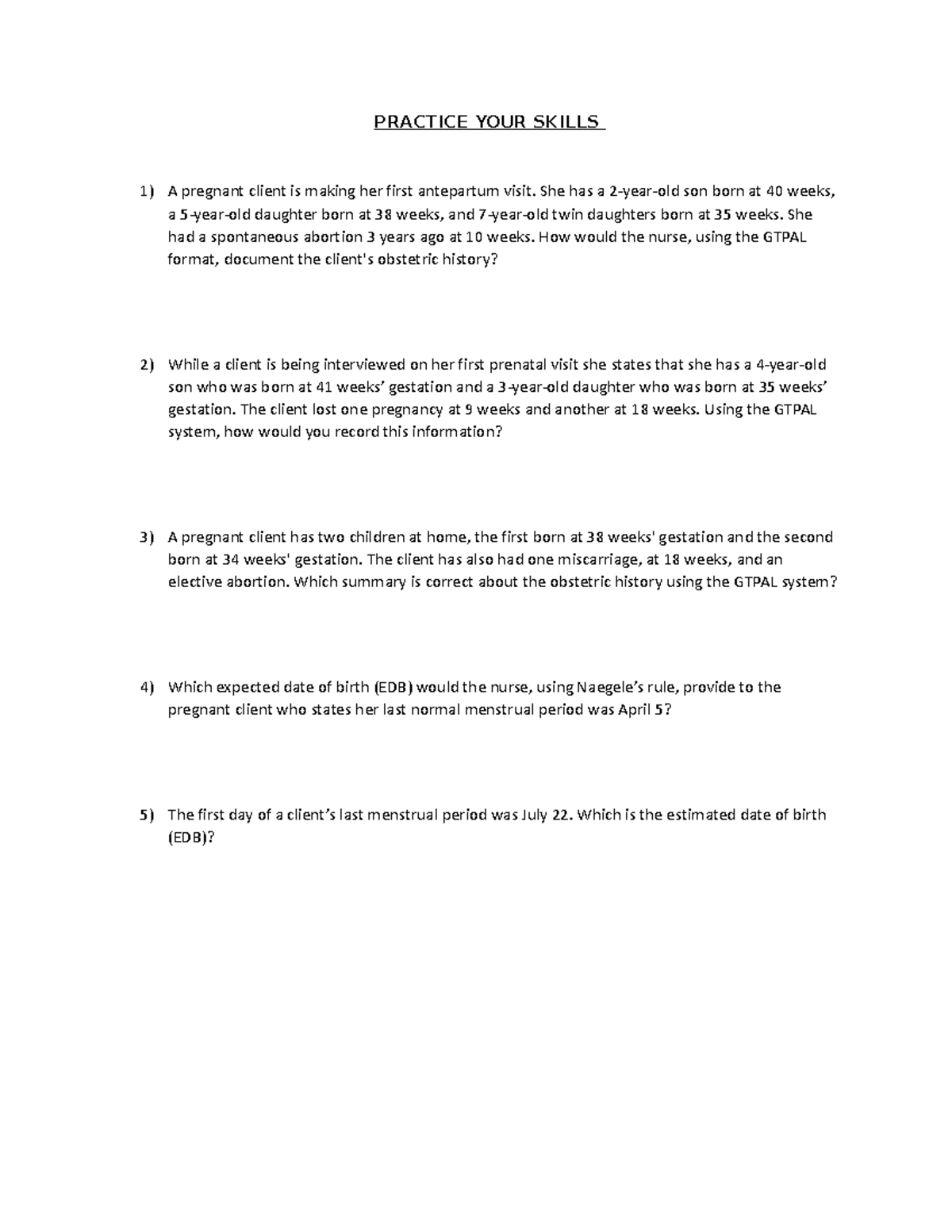 Week 2 GTPAL & Naegele's Rule Worksheet Answers - Studocu