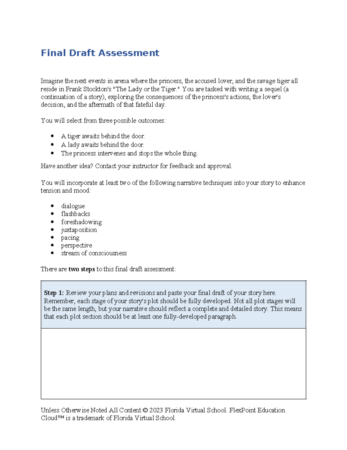 ENG 06 05 Final Draft Assessment: Exploring 'The Lady or the Tiger ...