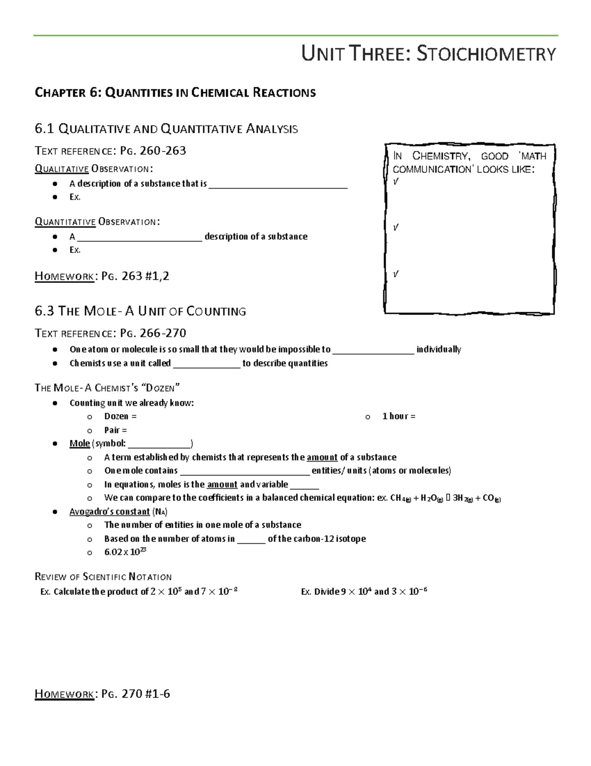 Unit Three: Stoichiometry and Limiting Reactants in Chemical Reactions ...