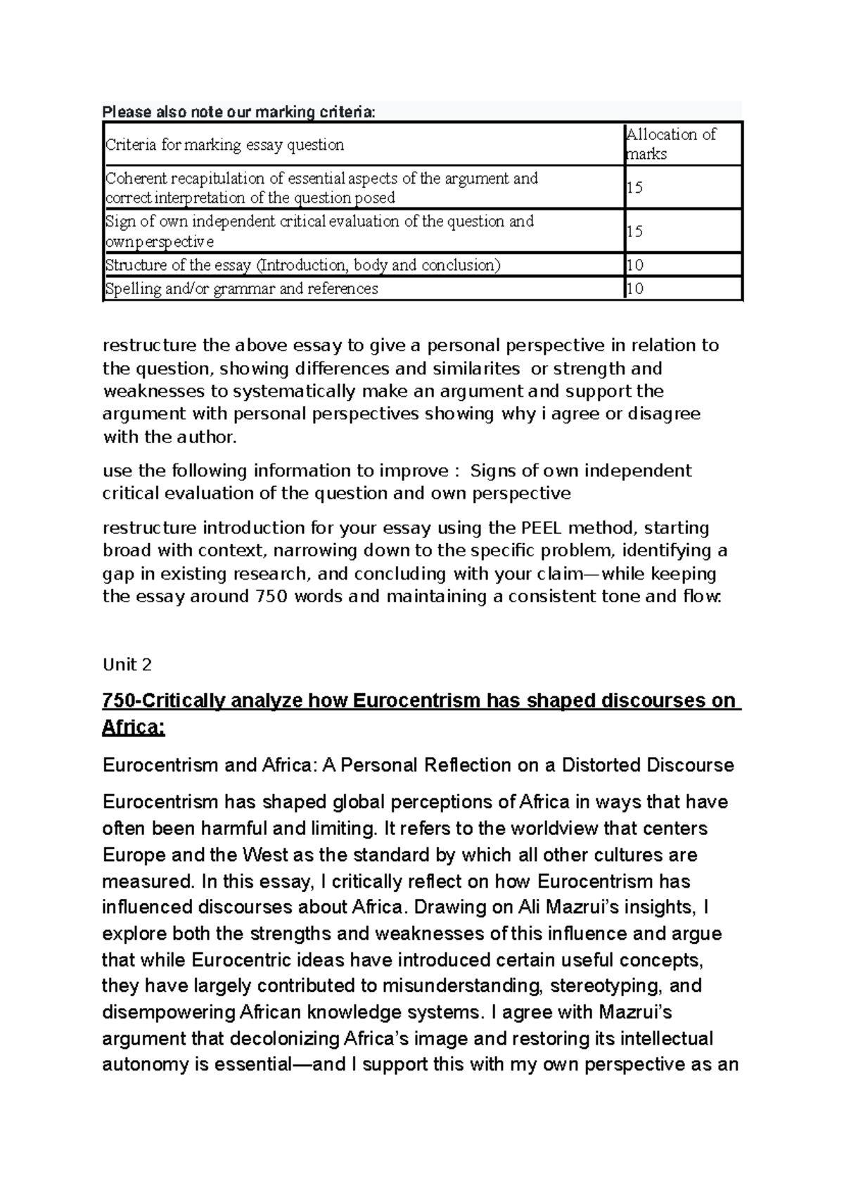 Ewalda-PLS UNIT 2 - Exam Essay Questions & Personal Reflections on ...