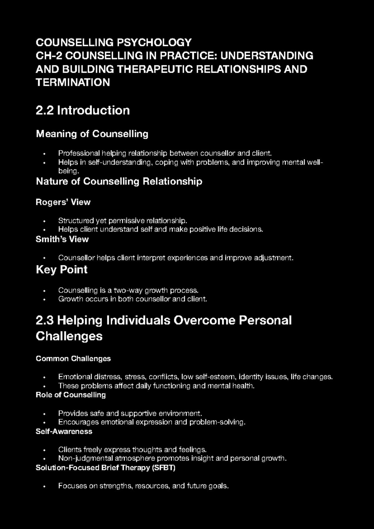 CP (CH-2) Notes: Understanding Therapeutic Relationships in Counselling ...