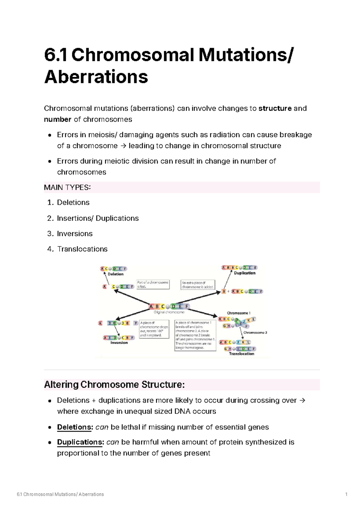 6.1 Chromosomal Mutations Aberrations - 6 Chromosomal Mutations ...