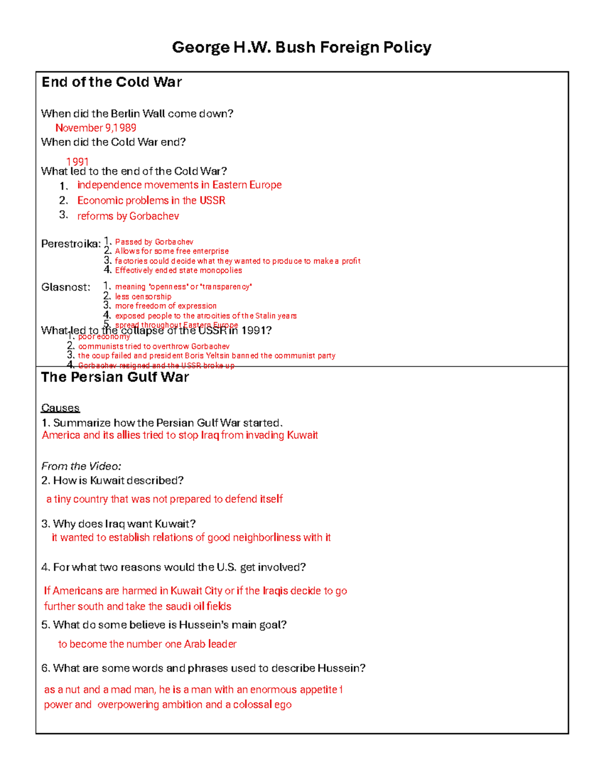 George H.W. Bush's Foreign Policy: Cold War & Gulf War Insights - Studocu