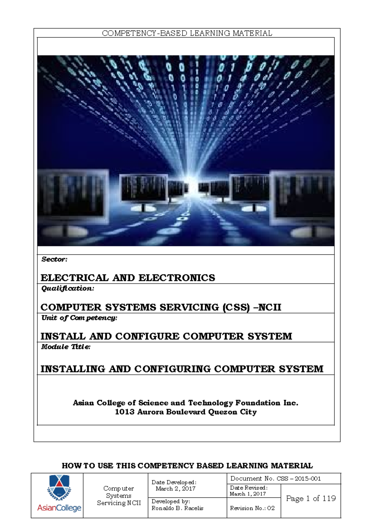 CBLM CSS COC1 Module: Install & Configure Computer Systems - Studocu