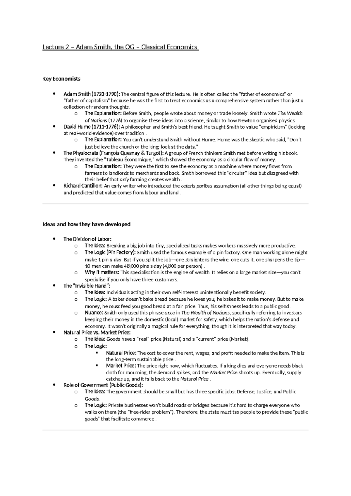 Lecture 2: Adam Smith and the Foundations of Classical Economics - Studocu