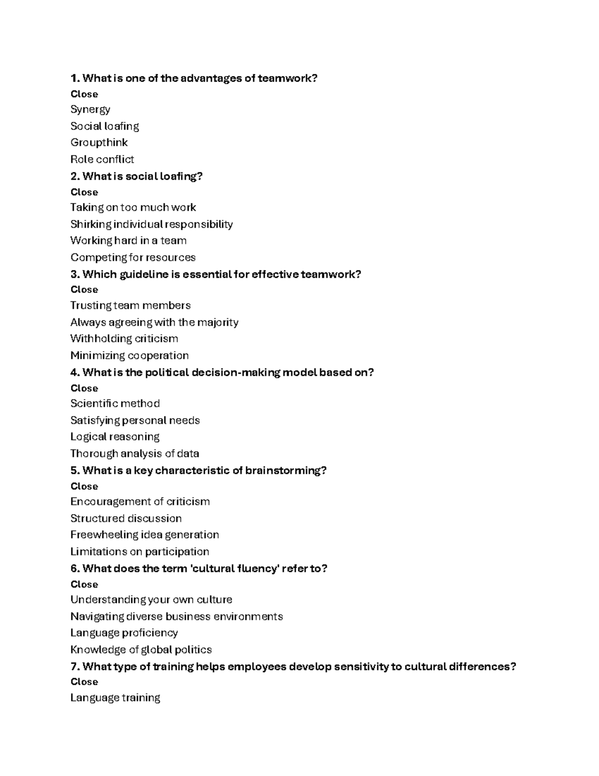 Psych 101 Practice Questions on Teamwork and Communication Skills - Studocu