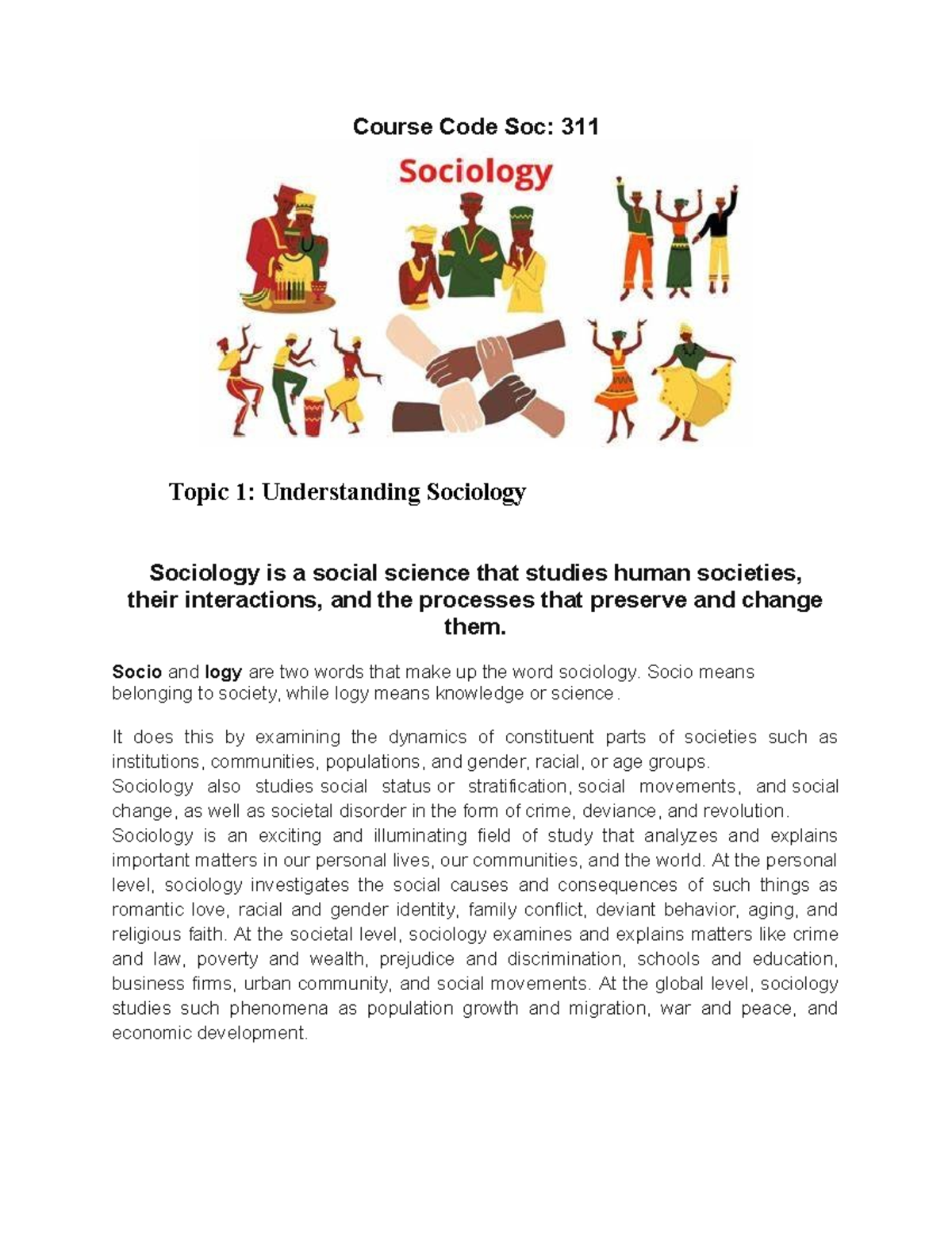 Sociological Imagination Lecture - Course Code Soc: 311 Topic 1 ...