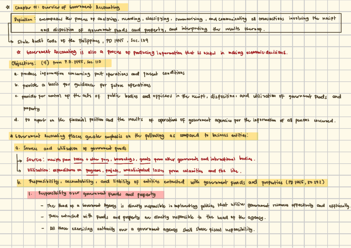 GovAcc Notes: Chapter 01 - Overview of Government Accounting - Studocu