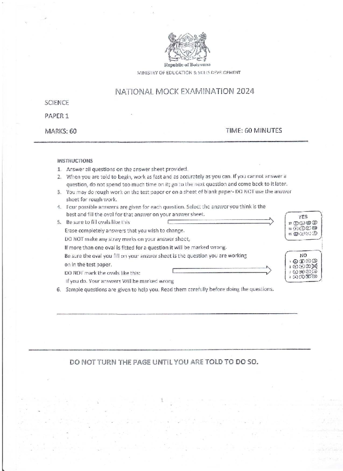 Science 7 National Mock Exam 2024: Paper 1 Questions and Instructions ...