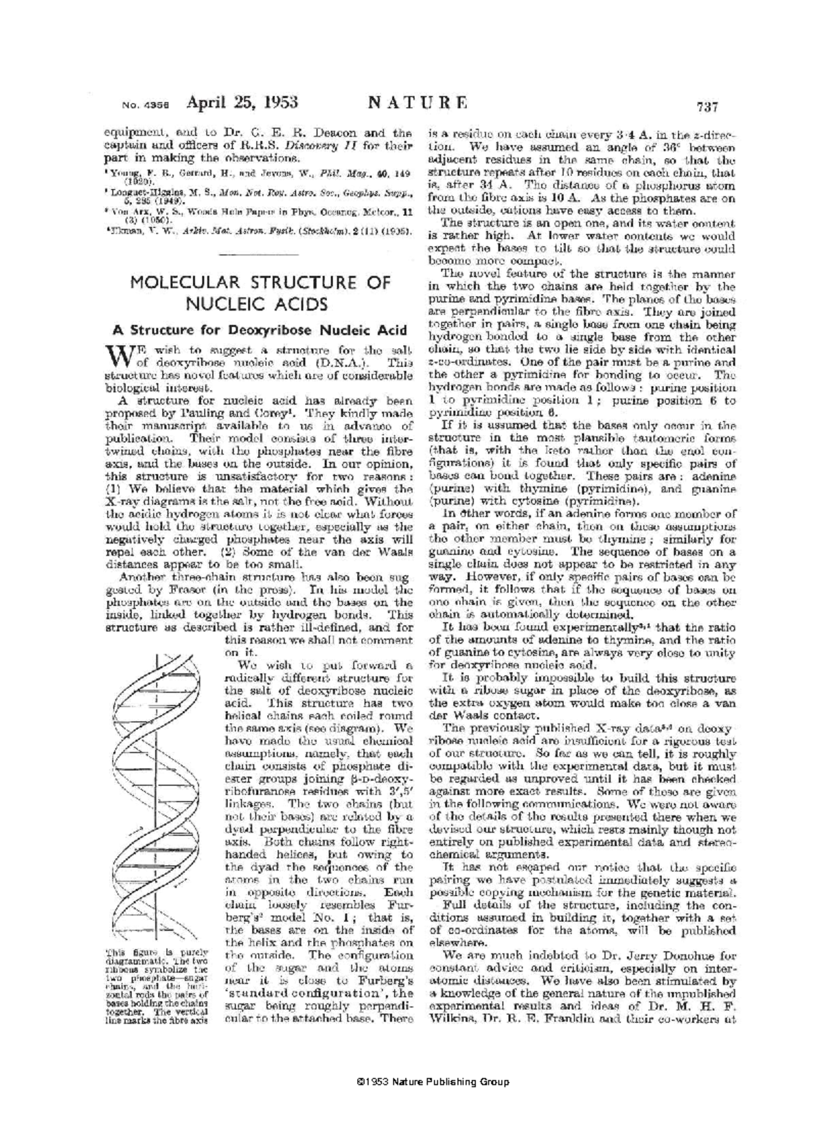 Molecular Structure of DNA: Watson & Crick 1953 Insights - Studocu
