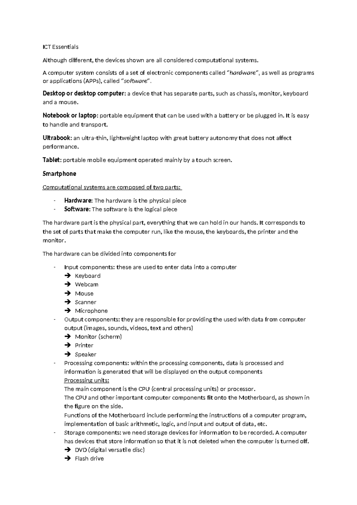 ICT Essentials - Overview of Hardware and Software Components - Studocu