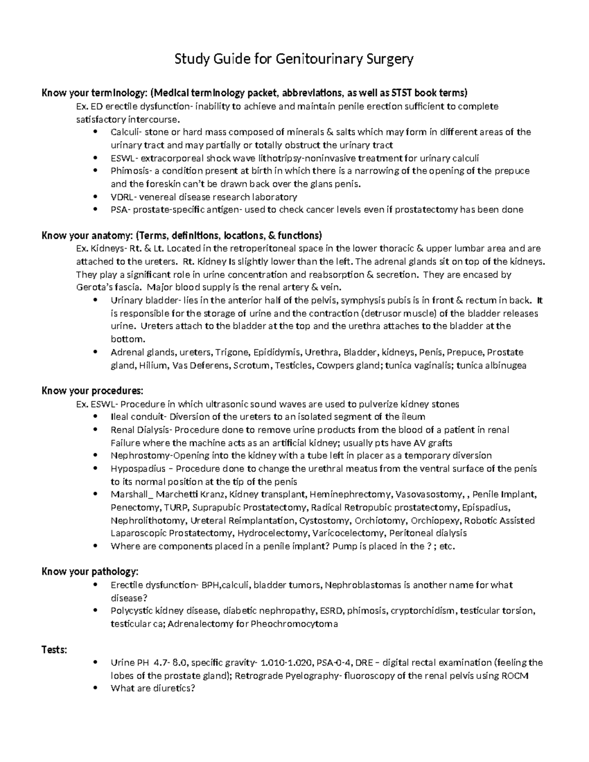 Genitourinary Surgery Study Guide: Key Terms & Procedures Overview ...