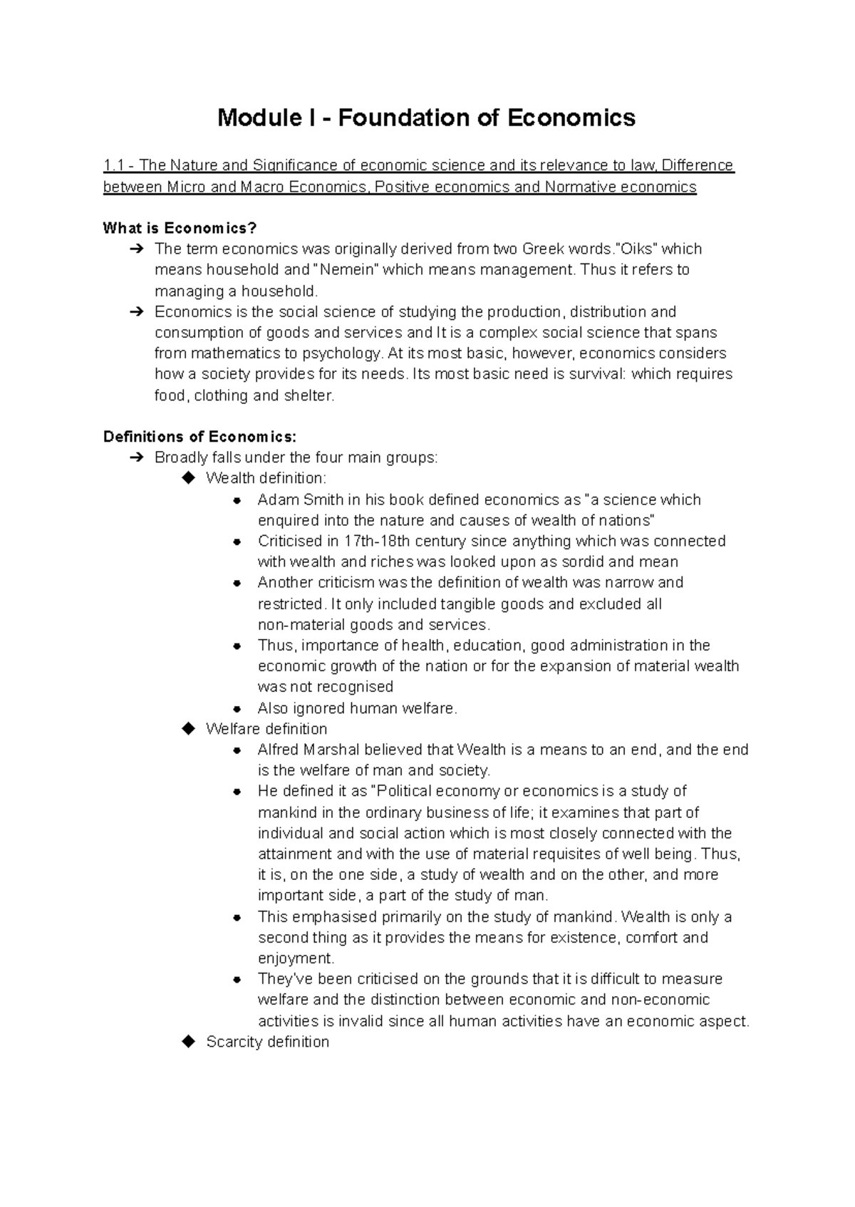 Economics Notes: Foundations, Definitions, and Relevance to Law - Studocu