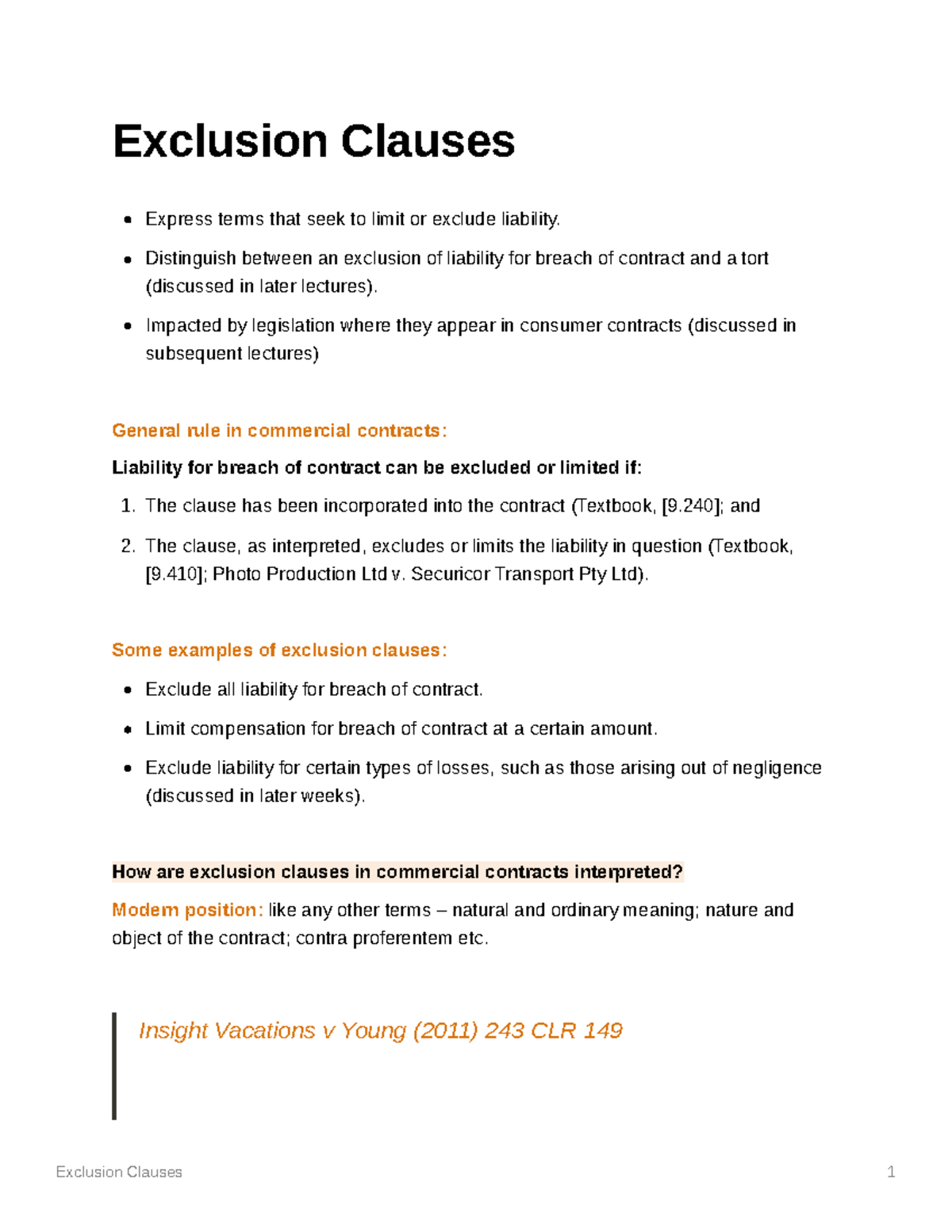 Exclusion Clause - Distinguish between an exclusion of liability for ...