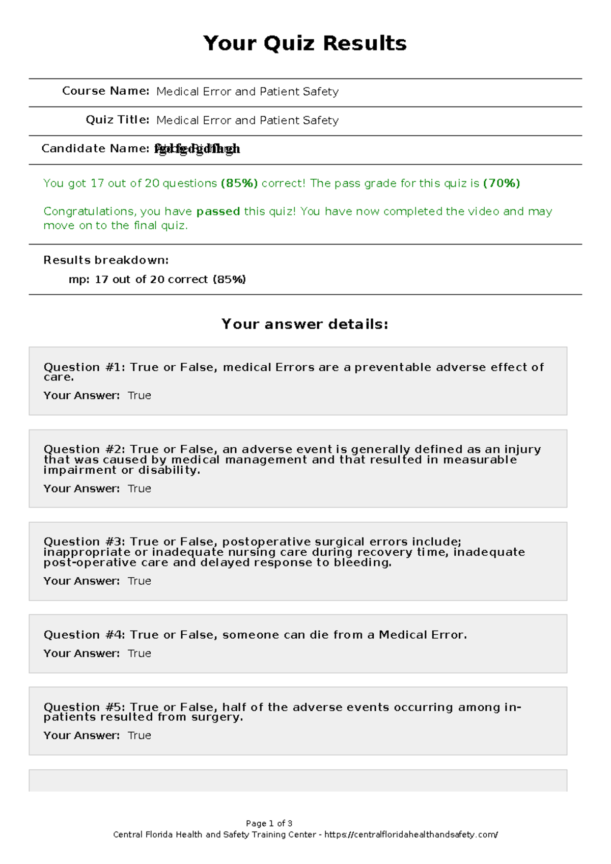 Quiz Results for Medical Error and Patient Safety (2023-03-10) - Studocu