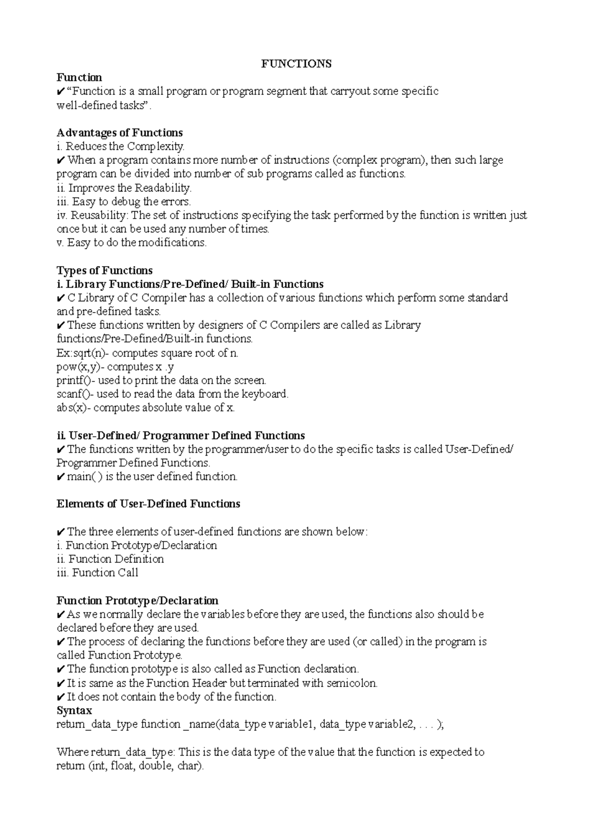 Function Notes - Introduction to C (C101) - Studocu