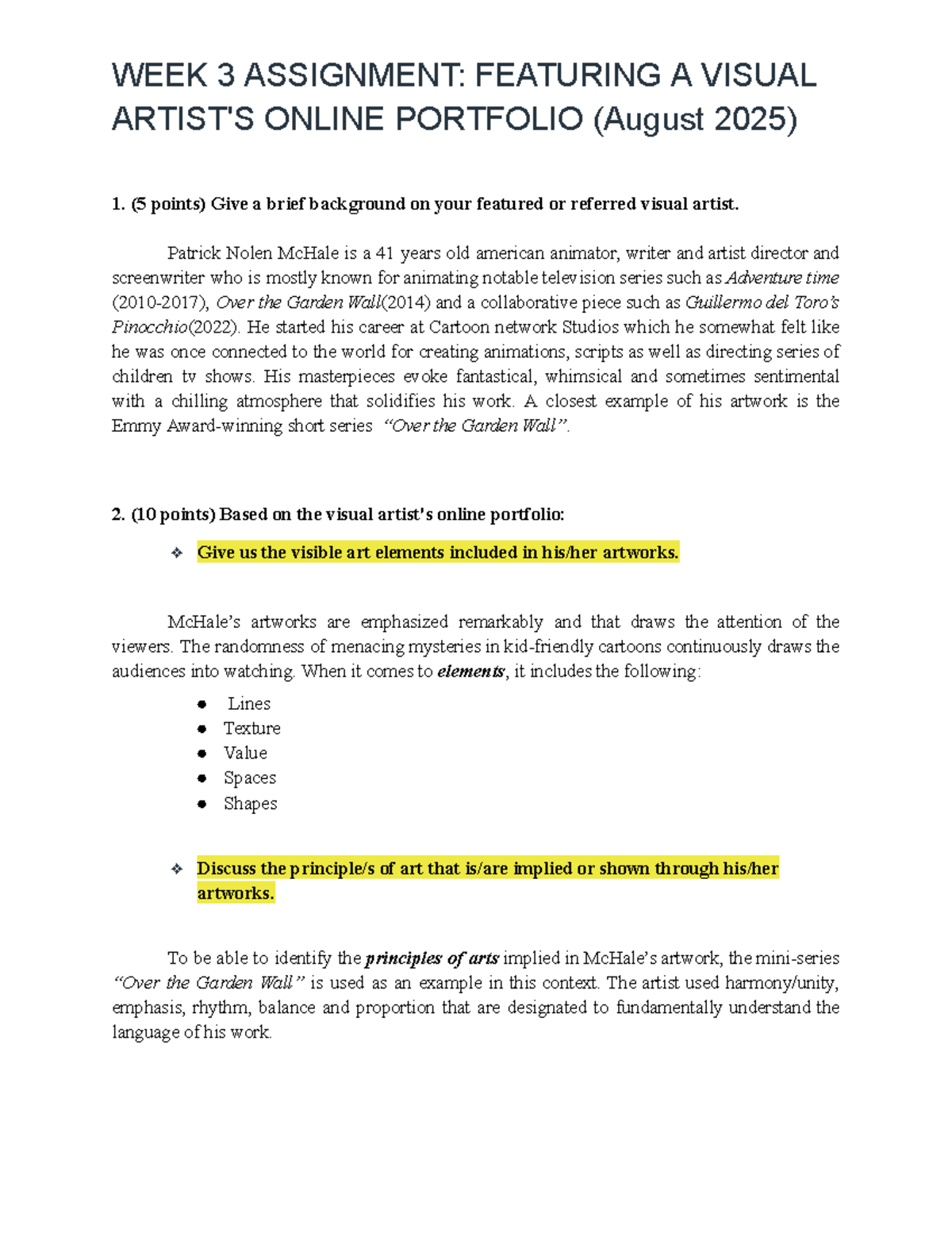 WEEK 3 ASSIGNMENT: VISUAL ARTS PORTFOLIO REVIEW (Aug 2025) - Studocu