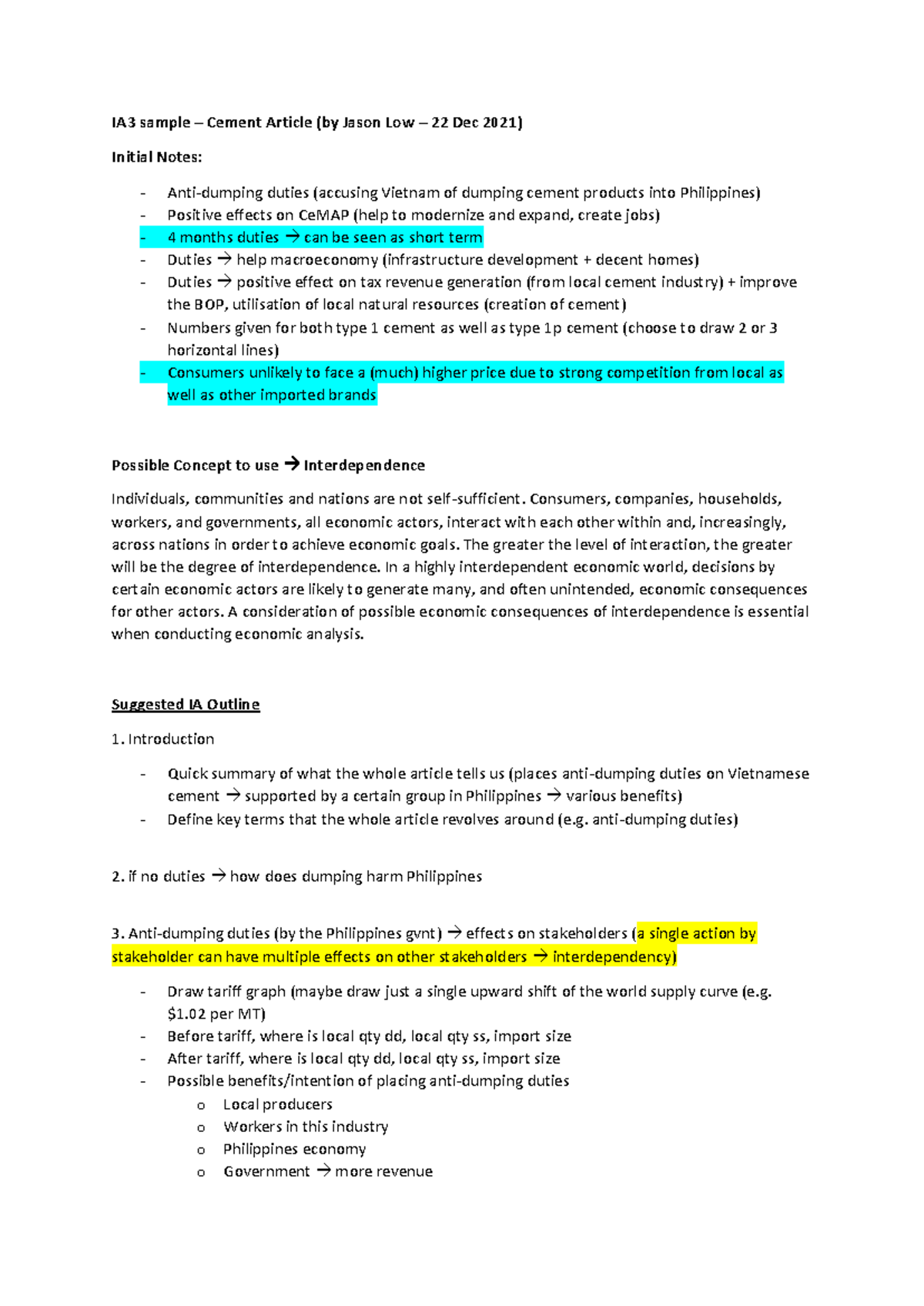 IA3 Walkthrough: Analyzing Cement Duties Impact on Philippines - Studocu