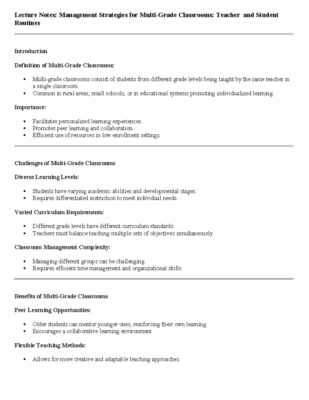 Management Strategies & Teacher Routines in Multi-Grade Classrooms ...