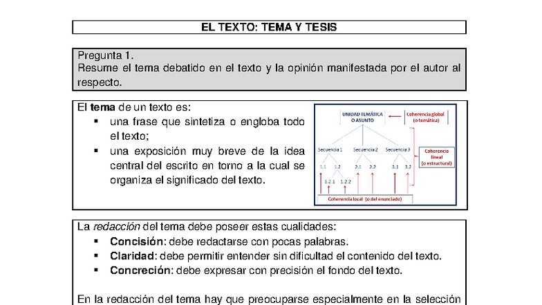 Tema y Tesis: Cómo Redactar el Tema de un Texto (Apuntes) - Studocu
