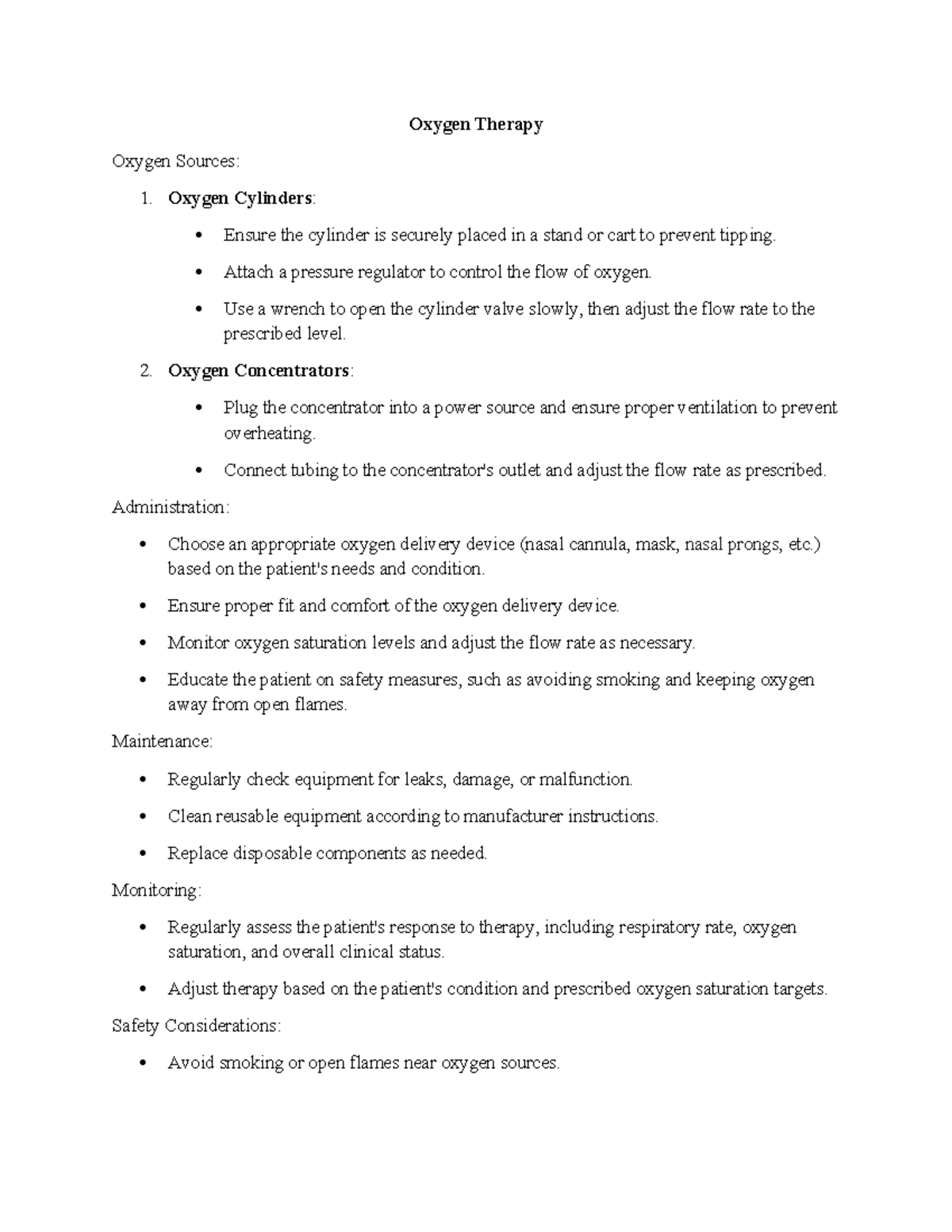 Oxygen Therapy Techniques and Safety Guidelines - Studocu