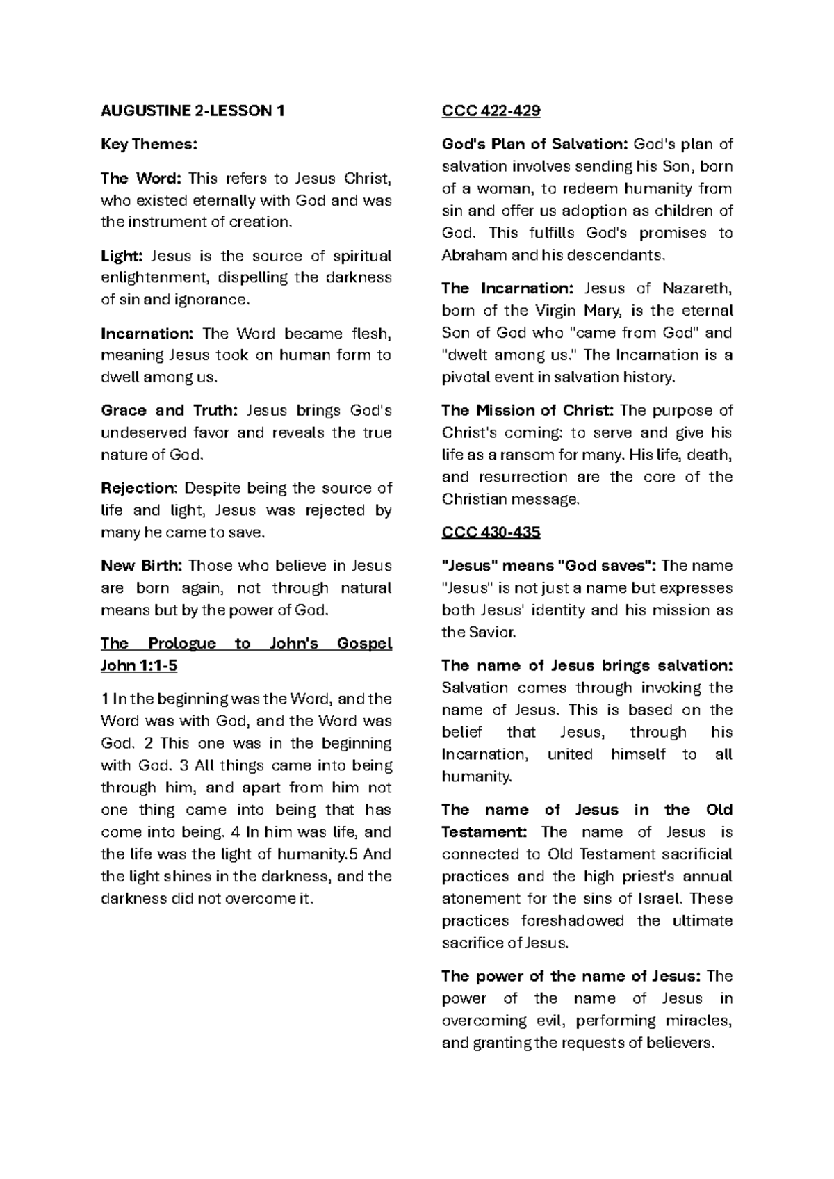 SAINT AUGUSTINE - AUGUSTINE 2-LESSON 1 Key Themes: The Word: This ...