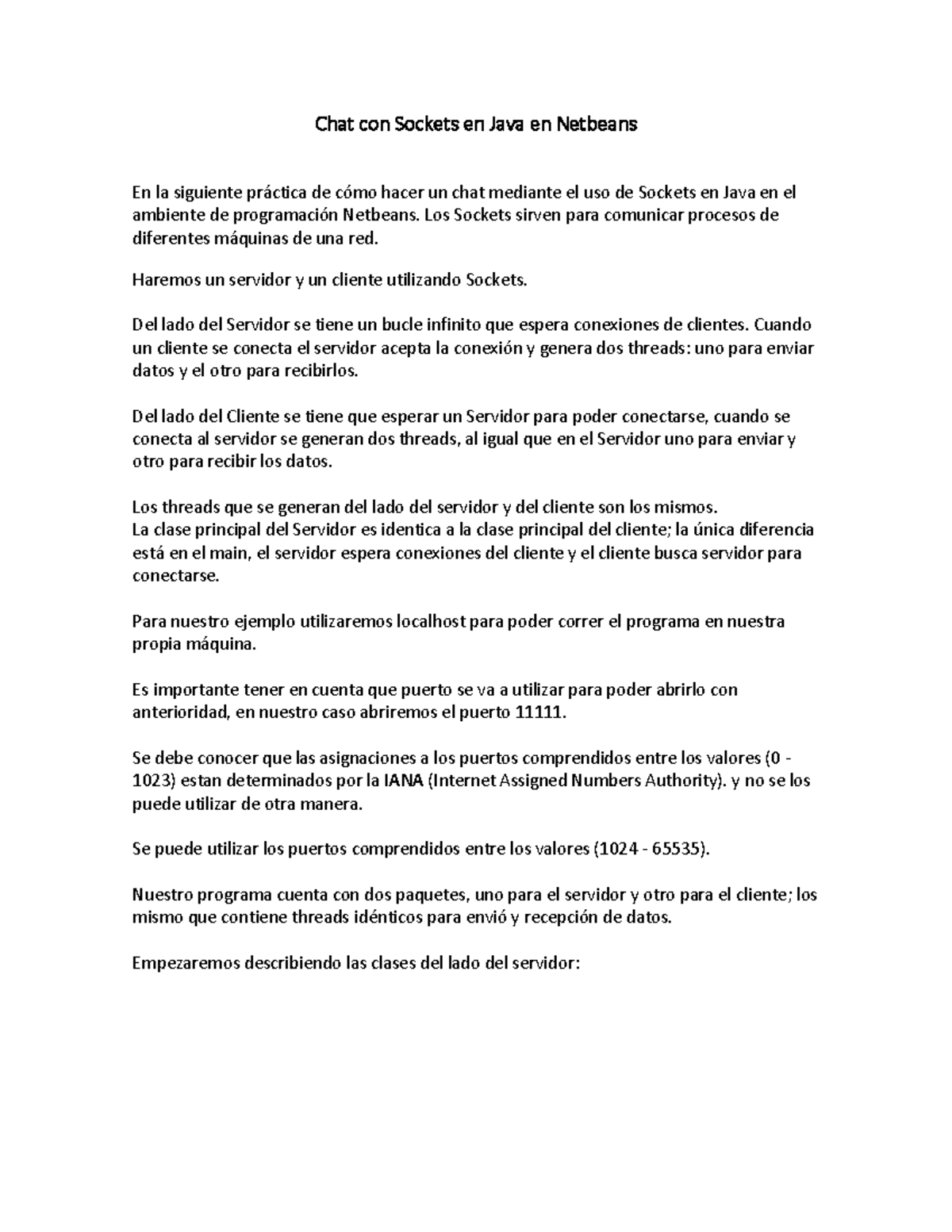 Práctica: Chat con Sockets en Java - Clases y Ejemplo en NetBeans - Studocu
