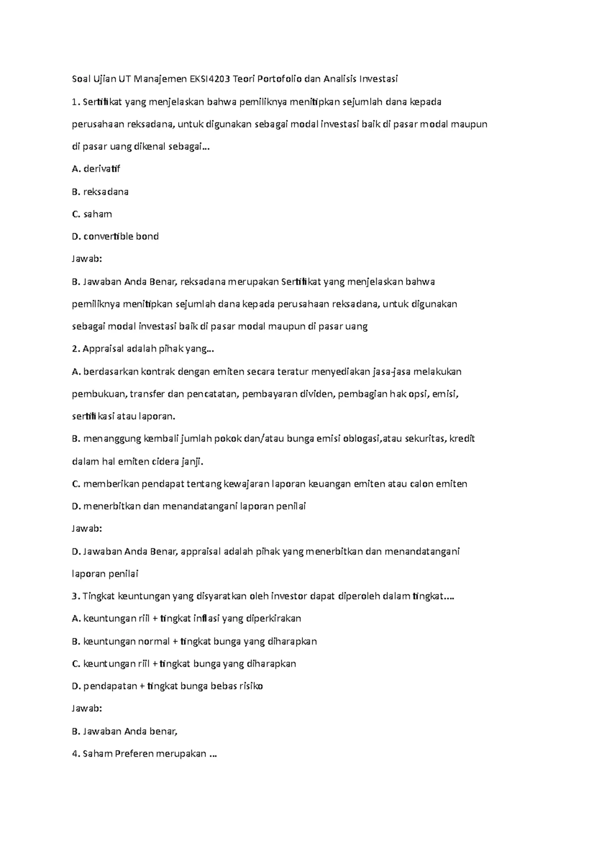 Tugas Tutorial EKSI4203: Teori Portofolio & Analisis Investasi - Studocu
