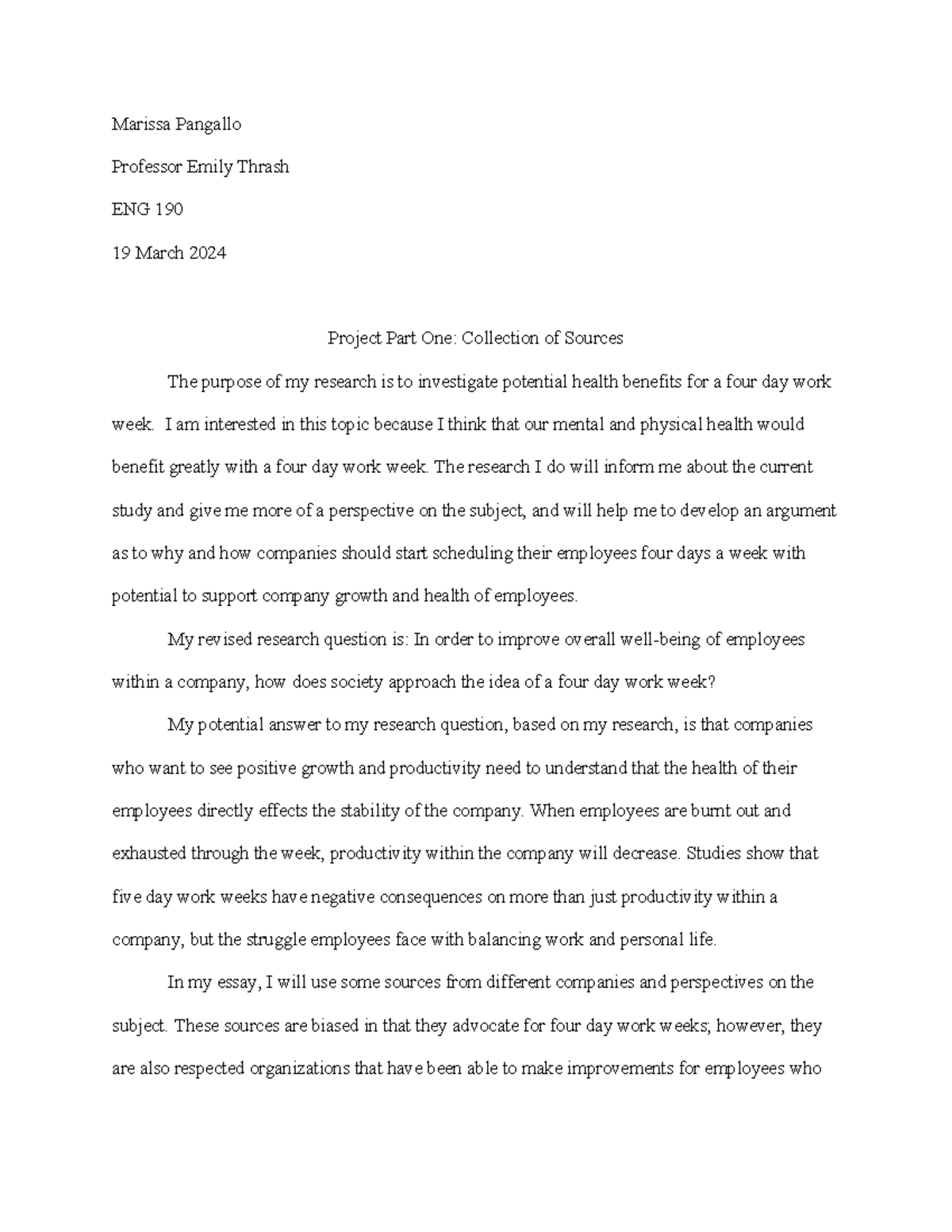 ENG 190: Module Three Assignment on Health Benefits of 4-Day Work Week ...