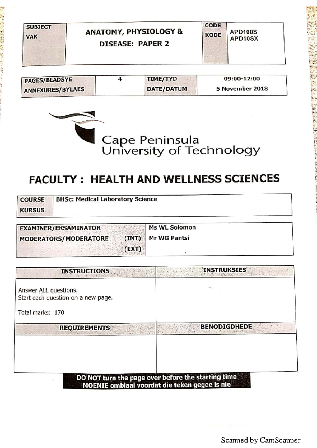APD100S Anatomy & Physiology Disease Paper 2 Notes - Nov 2018 - Studocu
