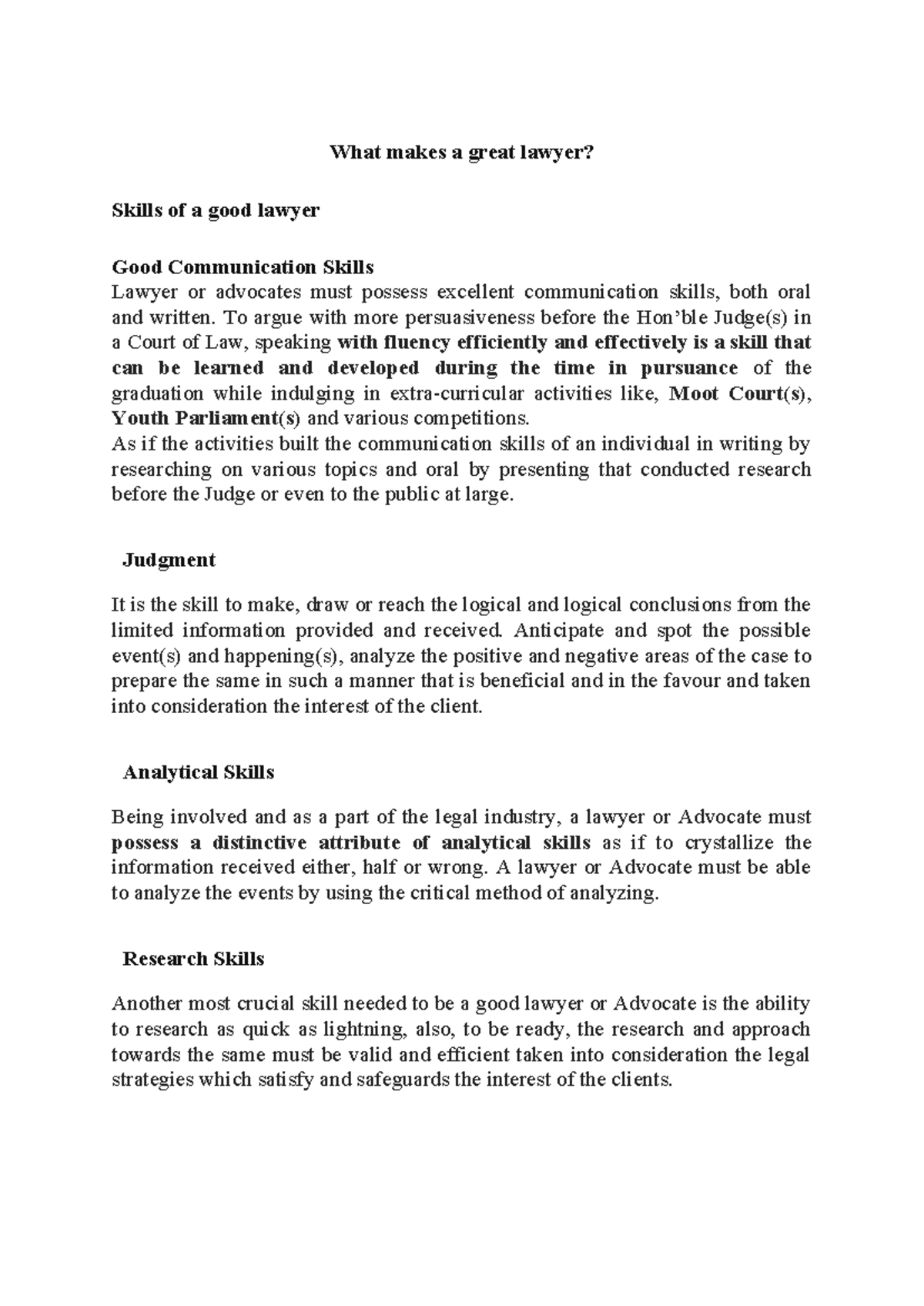 Skills and Traits of a Great Lawyer: A Comprehensive Guide - Studocu