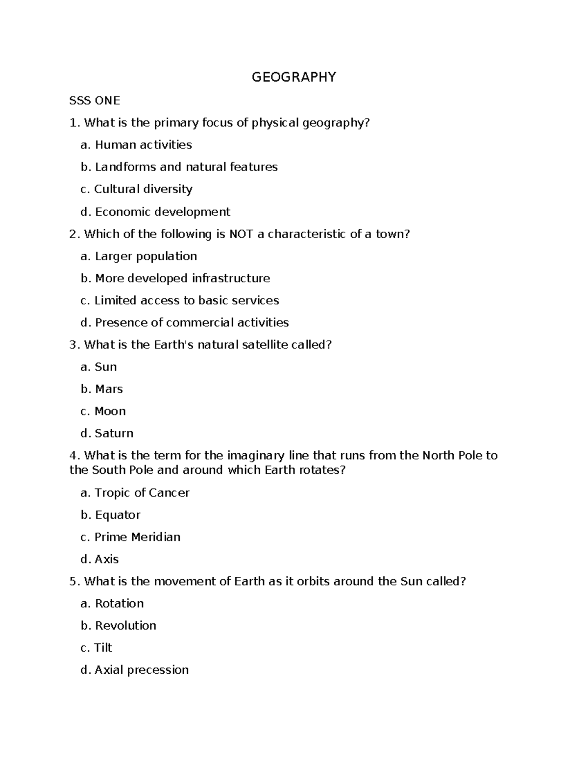 GAGA Geography 1-3 CA Questions: Key Concepts & Quiz Prep - Studocu