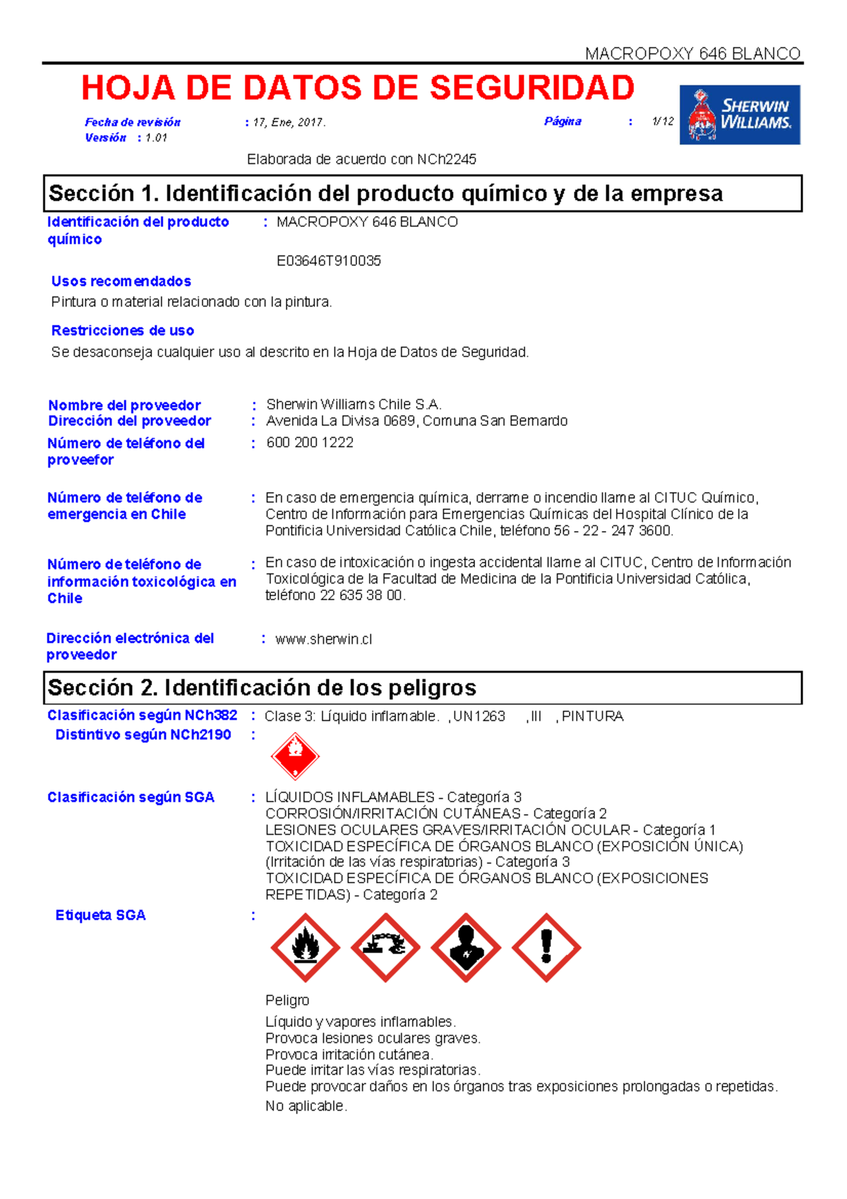 Sherwin Williams Macropoxy 646 Blanco - Identificación del producto ...