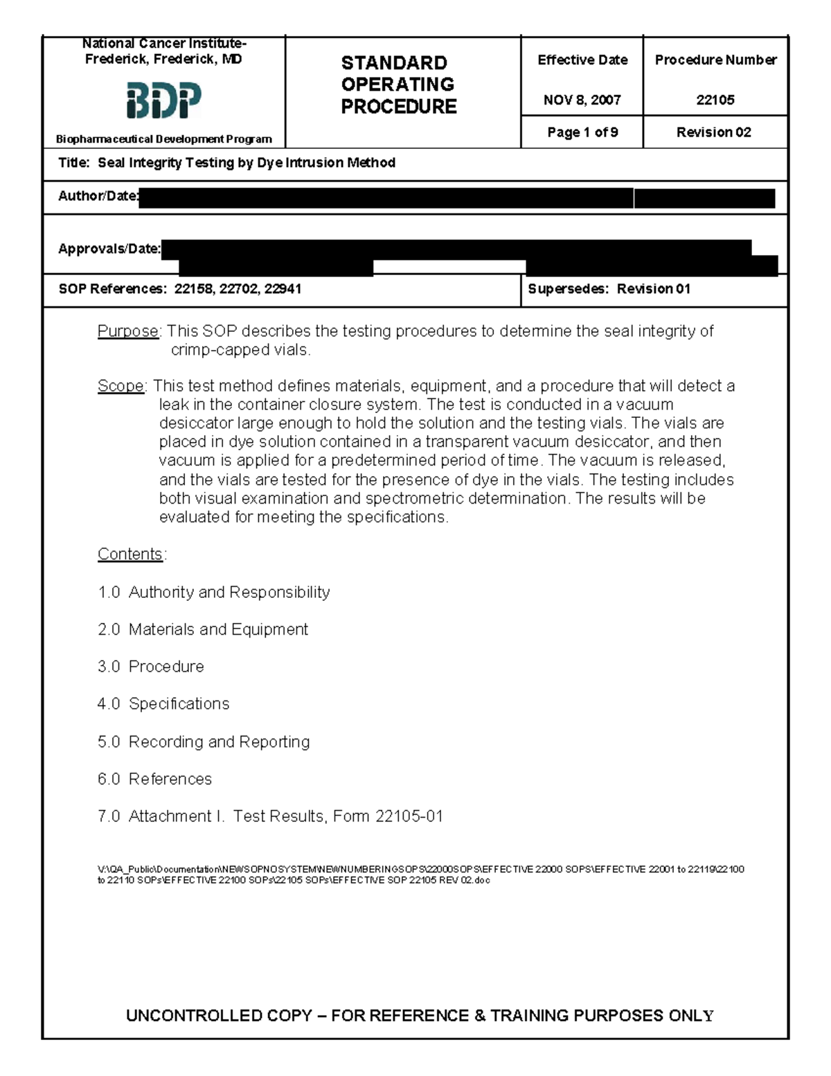 SOP 22105: Seal Integrity Testing via Dye Intrusion Method - Studocu