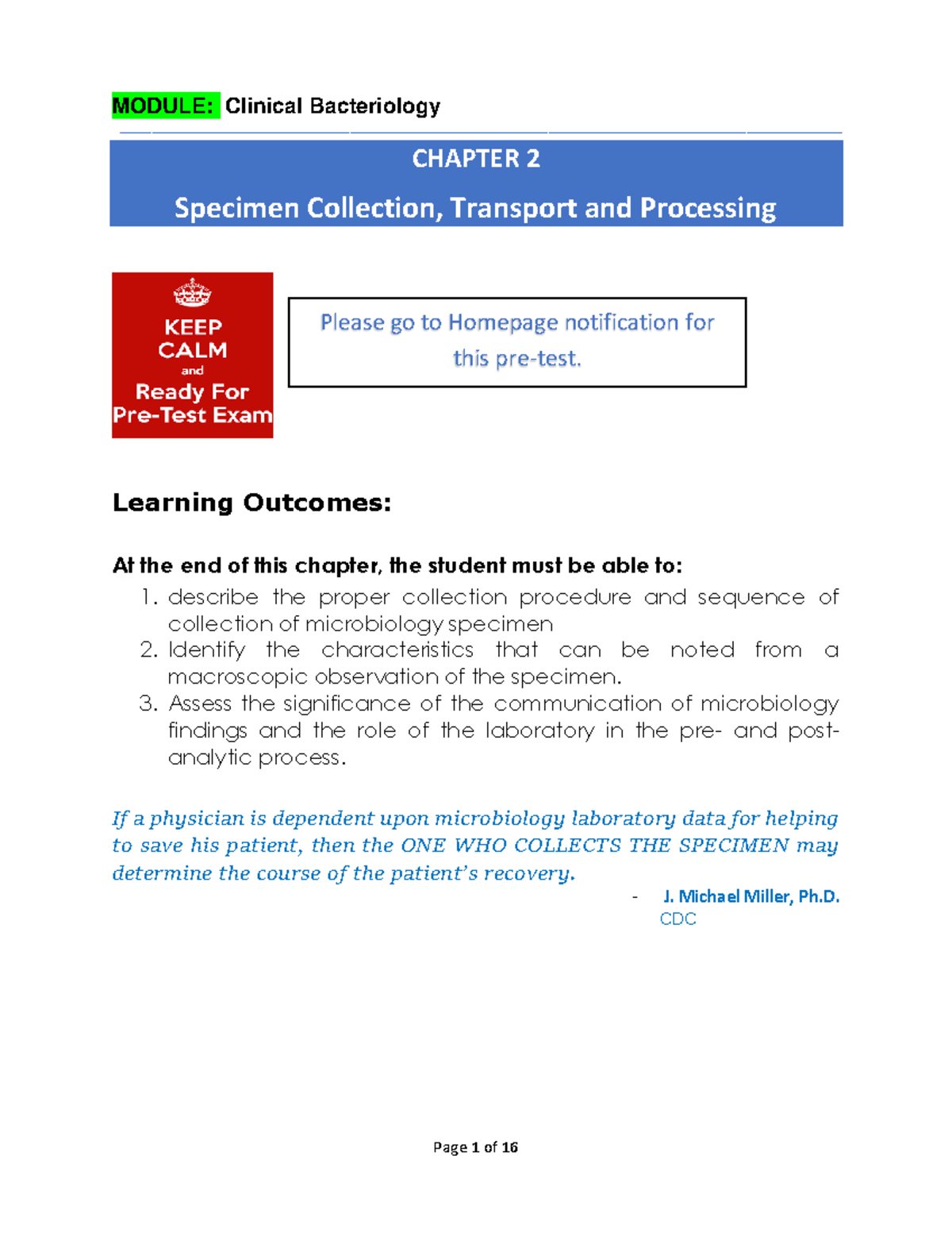 Chapter 2: Proper Microbiology Specimen Collection & Processing - Studocu