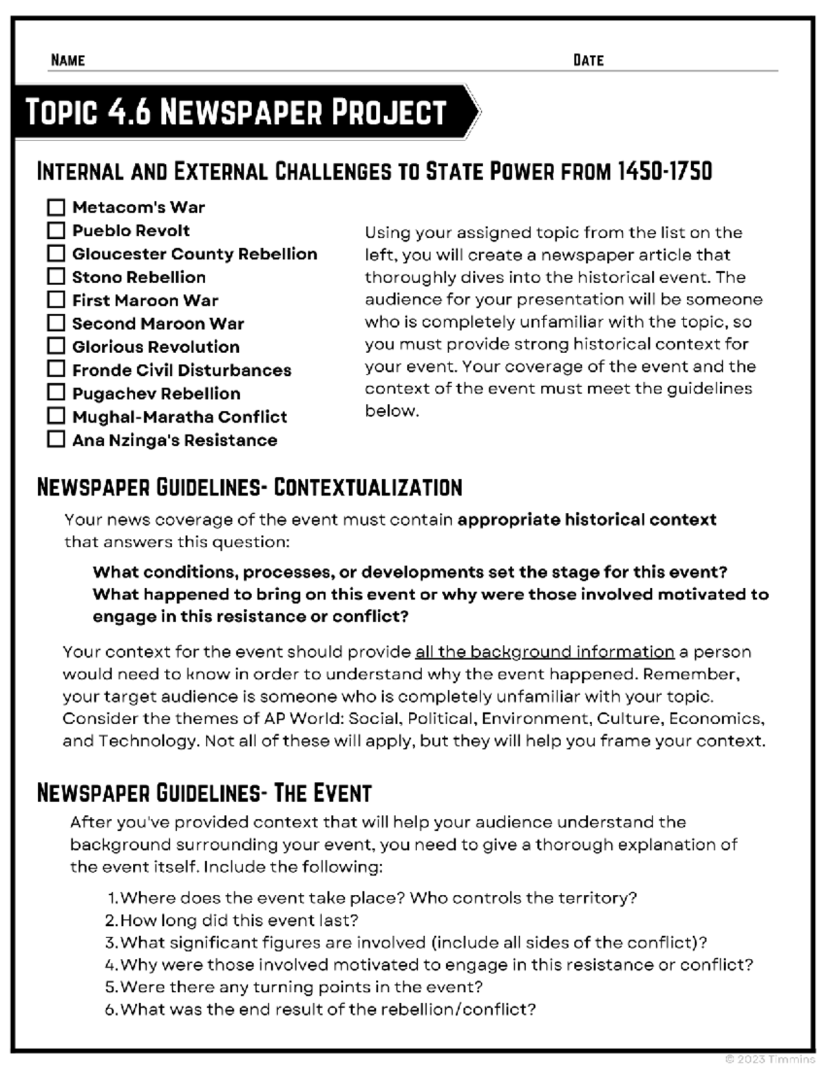 AP World History Newspaper Project: Analyzing State Power Challenges ...