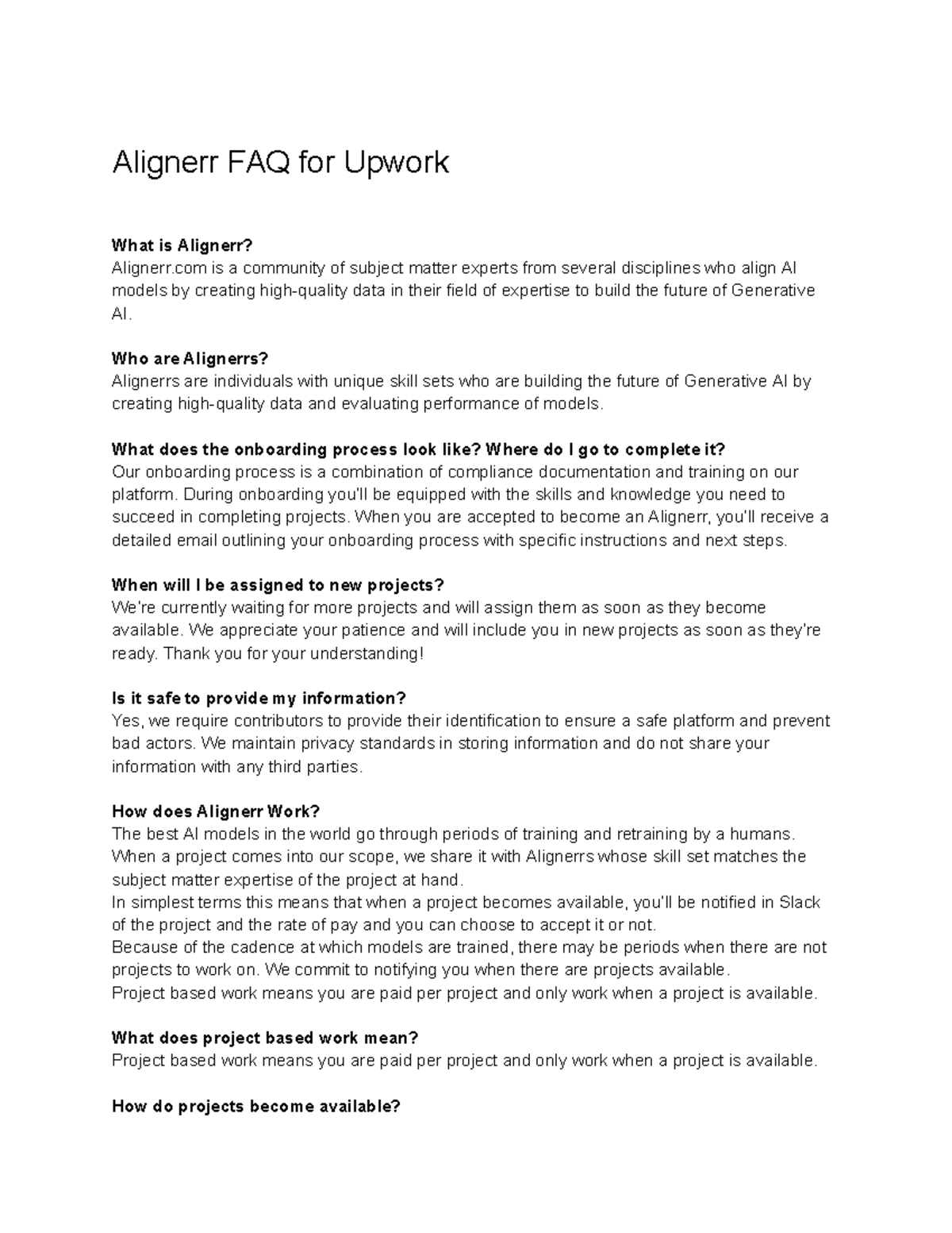 Alignerr FAQ for Upwork: Understanding Onboarding & Project Workflow ...