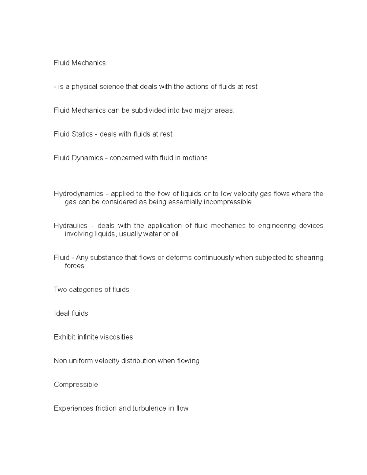 FluMech 101: Key Terms and Concepts in Hydraulics and Fluid Mechanics - Studocu