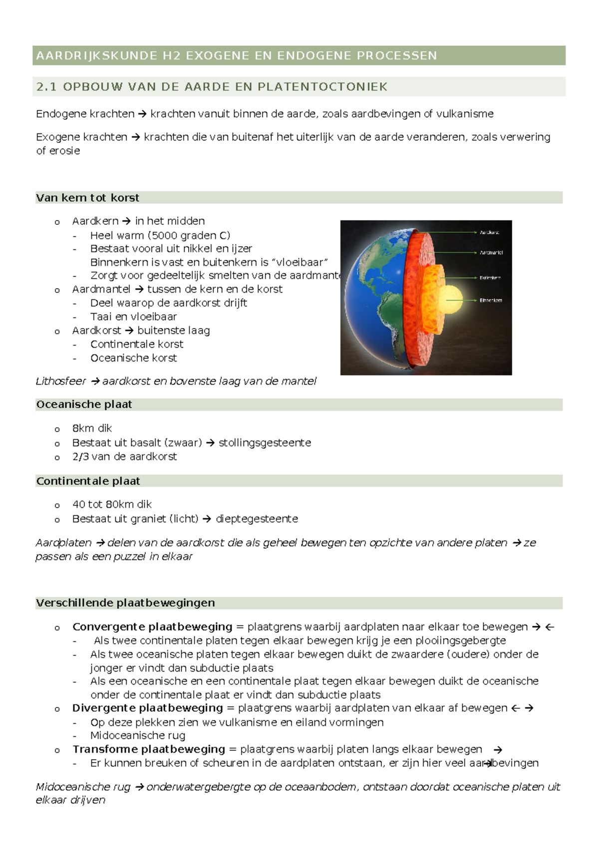 H5 - Aardrijkskunde H2: Exogene en Endogene Processen Samenvatting - Studeersnel