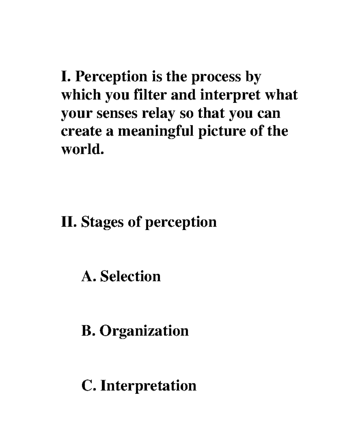 Perception: Process, Stages, and Influences - Lecture 11 Notes - COMM ...