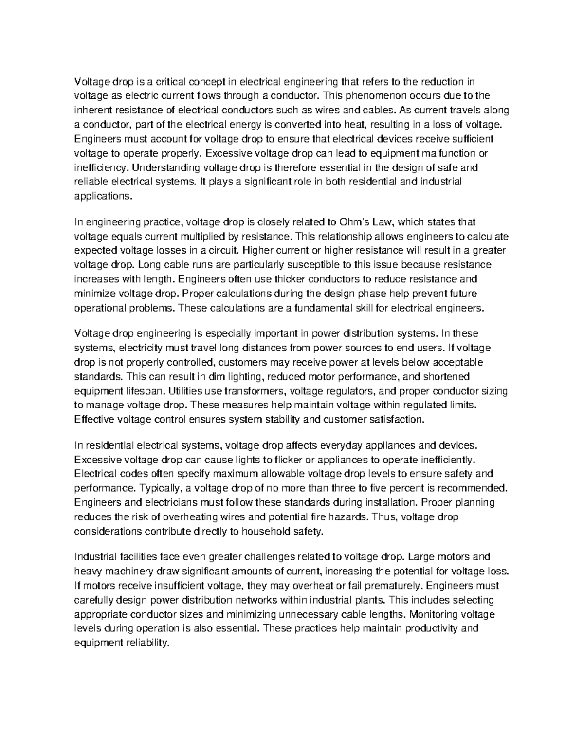 Voltage Drop Engineering: Key Concepts and Applications in EE - Studocu