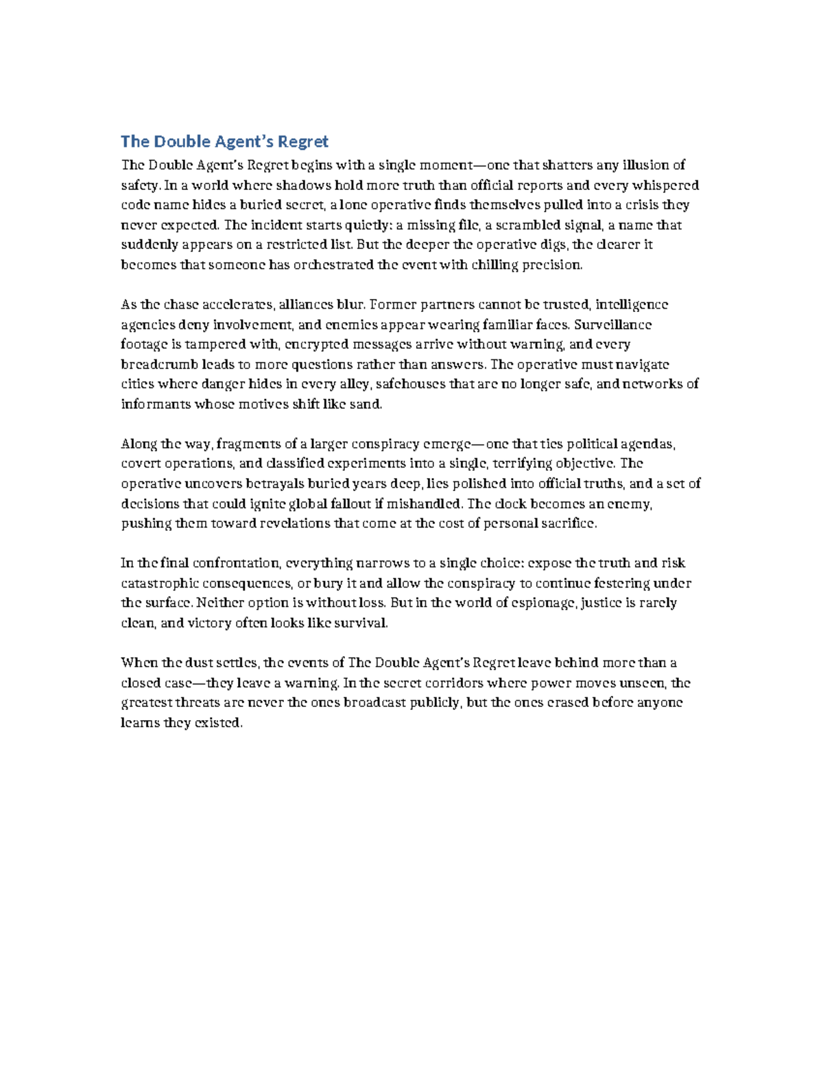 The Double Agents Regret: A Tale of Espionage and Betrayal - Studocu