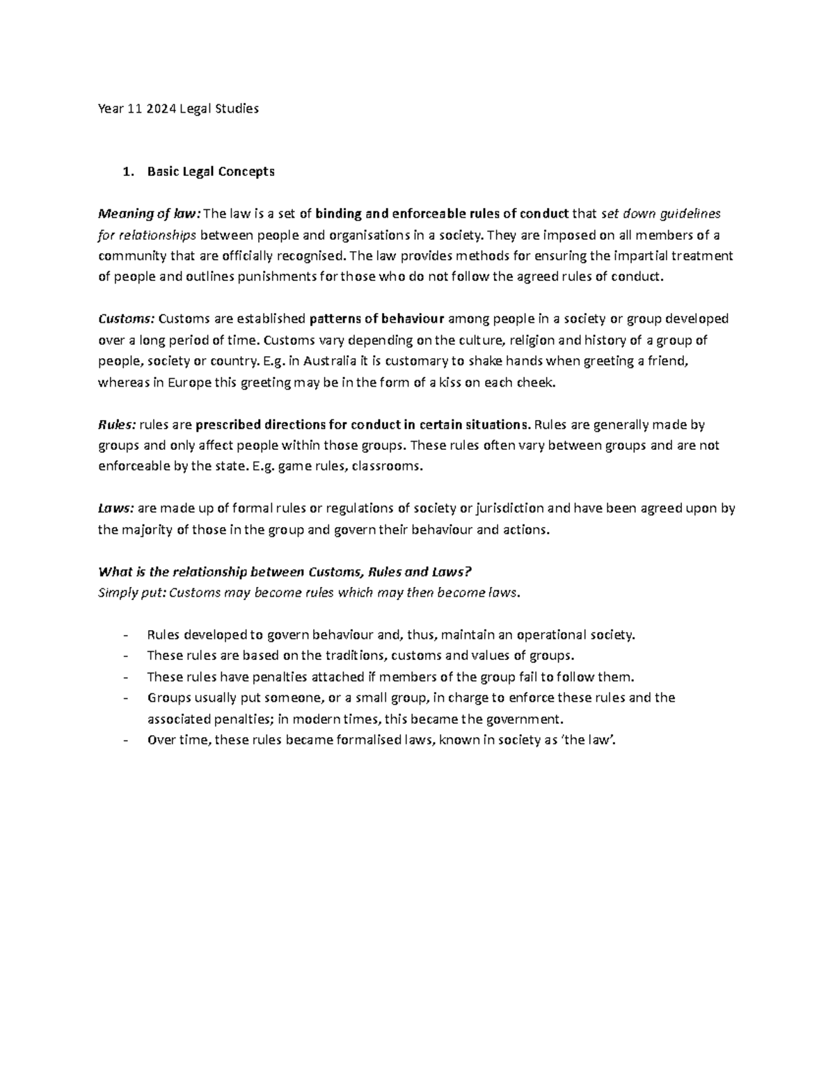 Year 11 2024 Legal Studies Notes Topic 1 - Year 11 2024 Legal Studies 1 ...