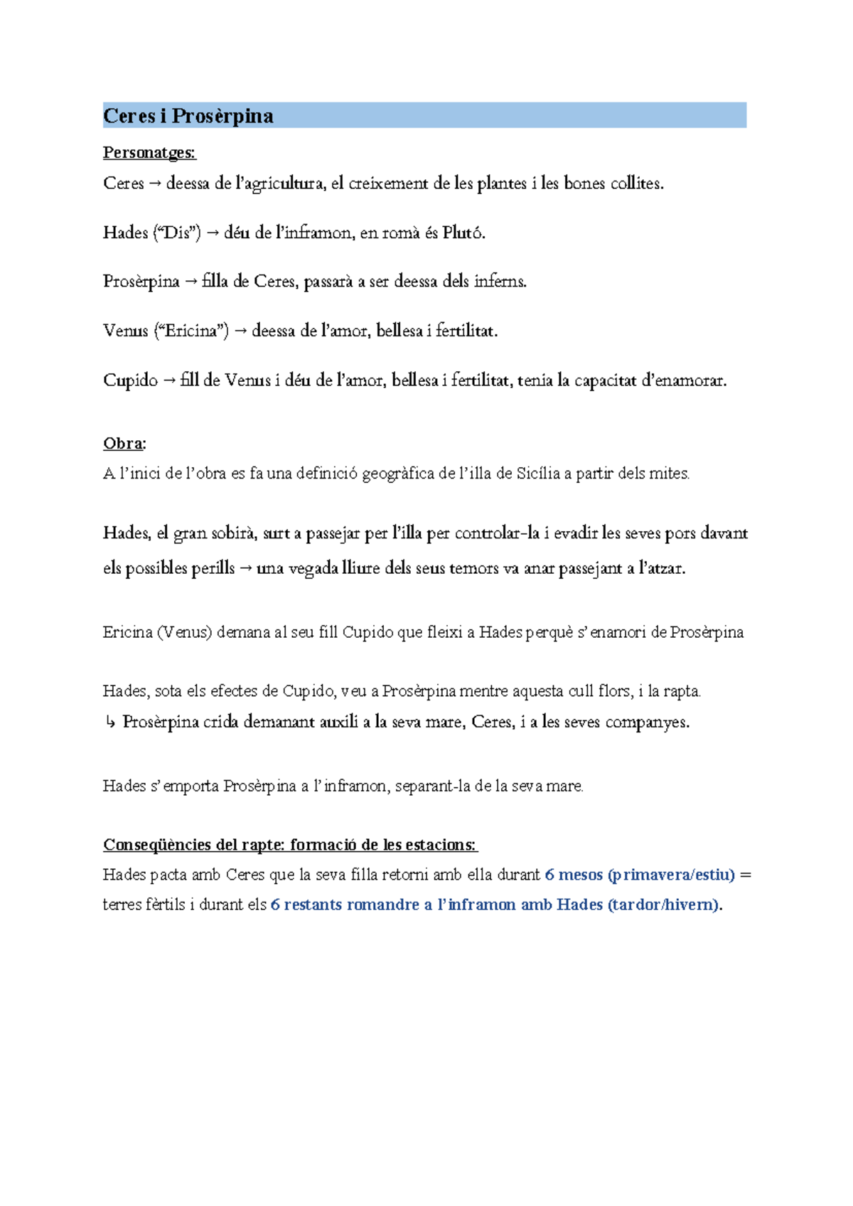 Resum Ceres i Prosèrpina - Ceres i Prosèrpina. Personatges: Ceres → ...