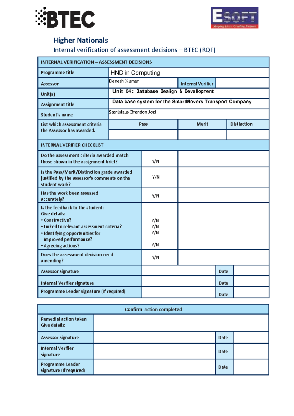 Unit 04: Database Design & Development Assignment - SmartMovers System - Studocu