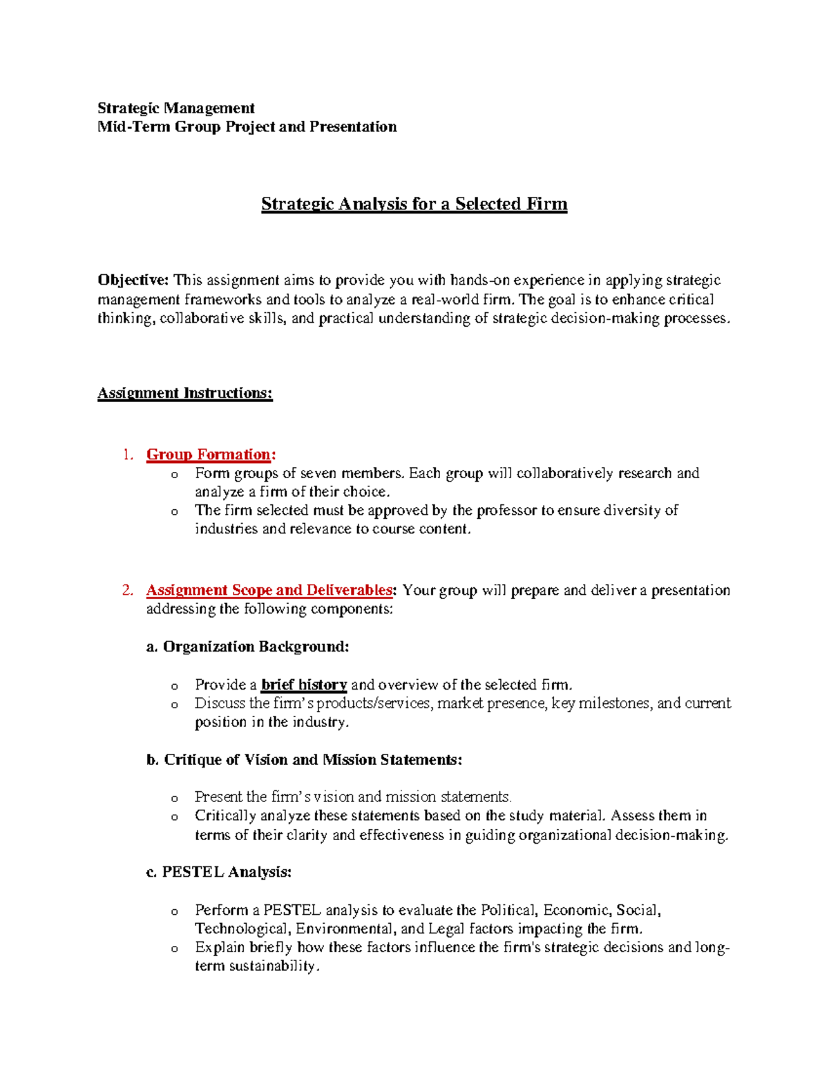 Strategic Management Group Project: Firm Analysis & Presentation - Studocu