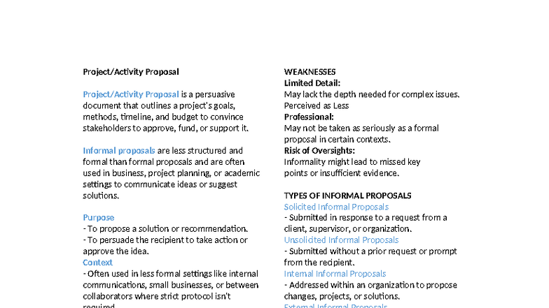 Project Activity Proposal Guidelines: Informal Proposal Insights - Studocu