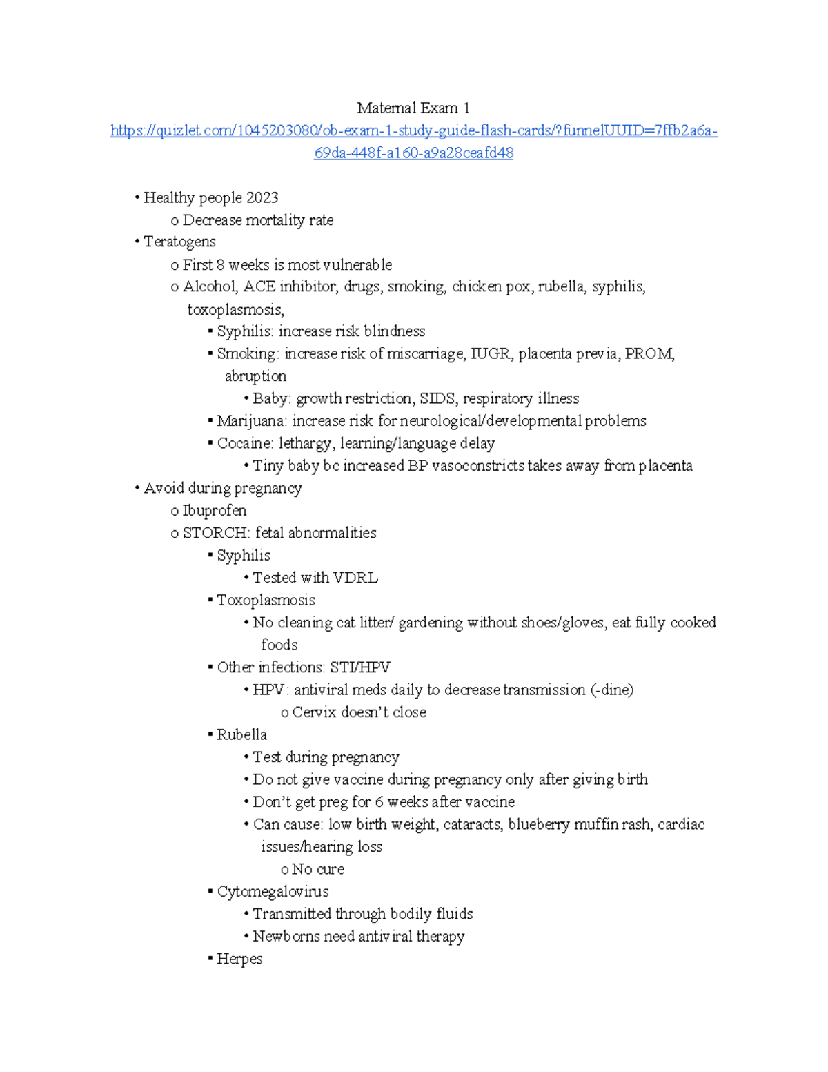 Maternal Health Exam 1 Notes (Course Code: NUR 101) - Studocu