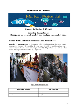 Entrep Module 4 Q1 WEEK 4 - ENTREPRENEURSHIP Quarter 1: Module 4 Week 4 Learning Competency ...