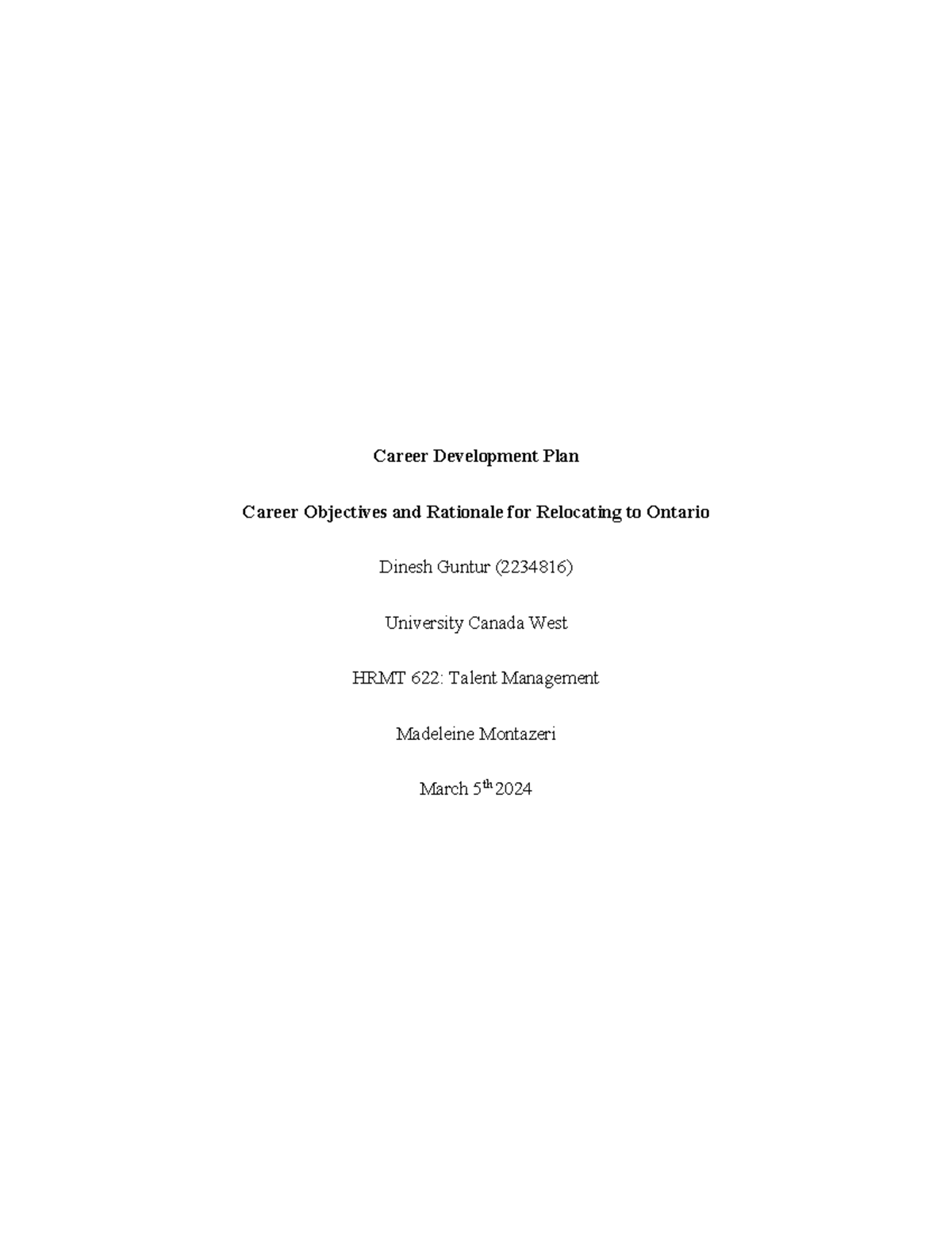 HRMT 622 Section 43 Group 1 Career Development PLAN - Career ...